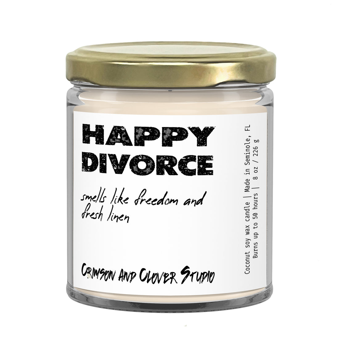 Happy Divorce Funny Linen Candle | Crimson and Clover Studio