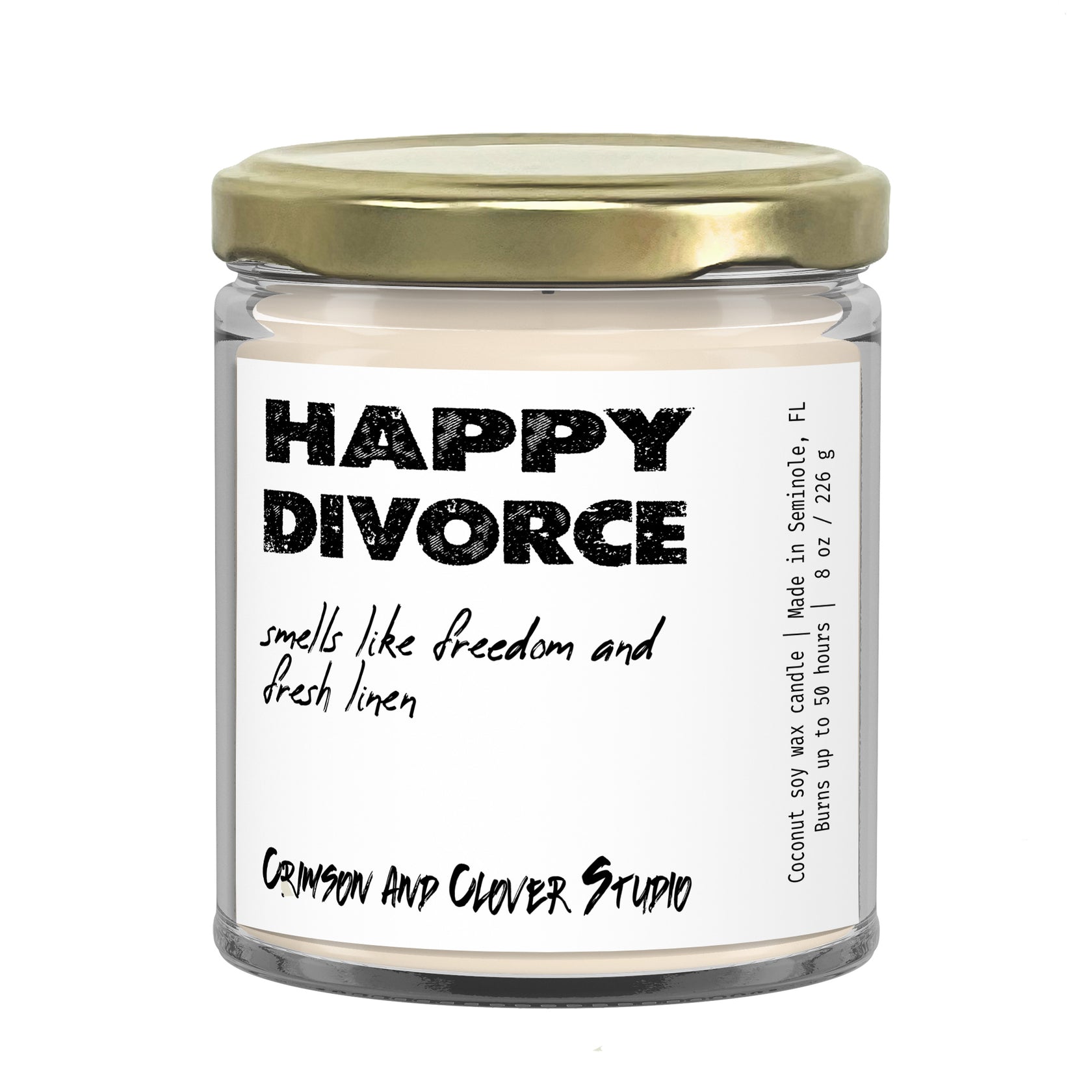 Happy Divorce Funny Linen Candle | Crimson and Clover Studio